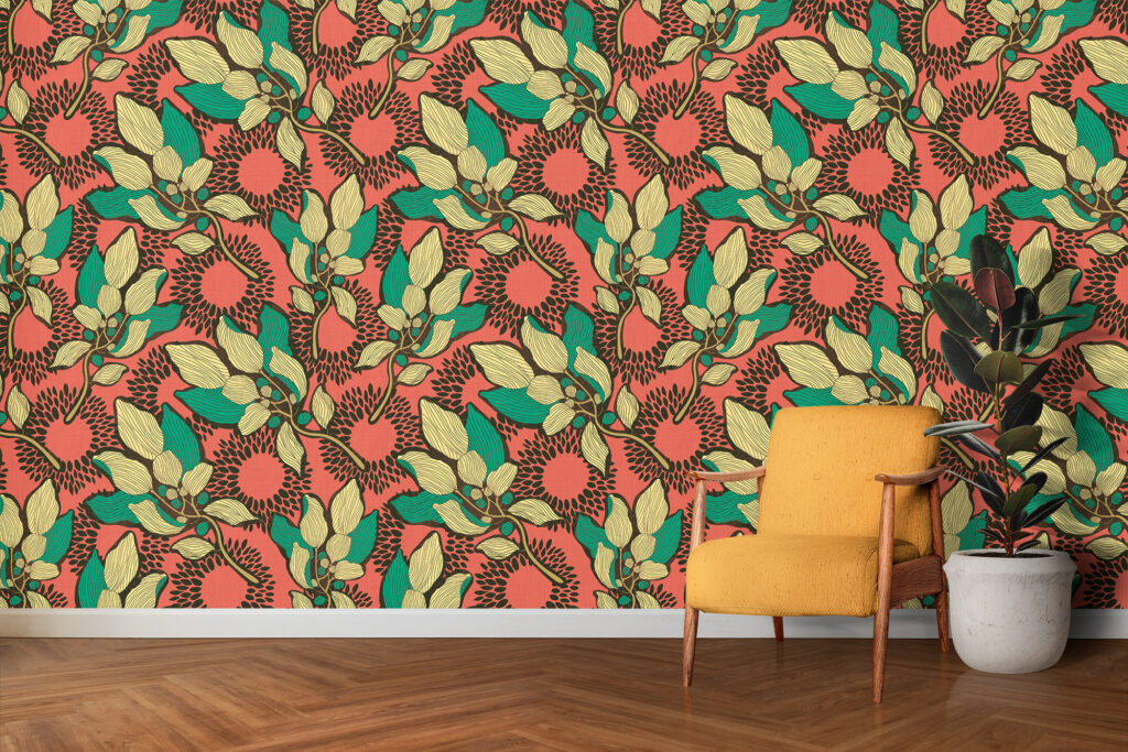African Branch Red Wallpaper - Munike